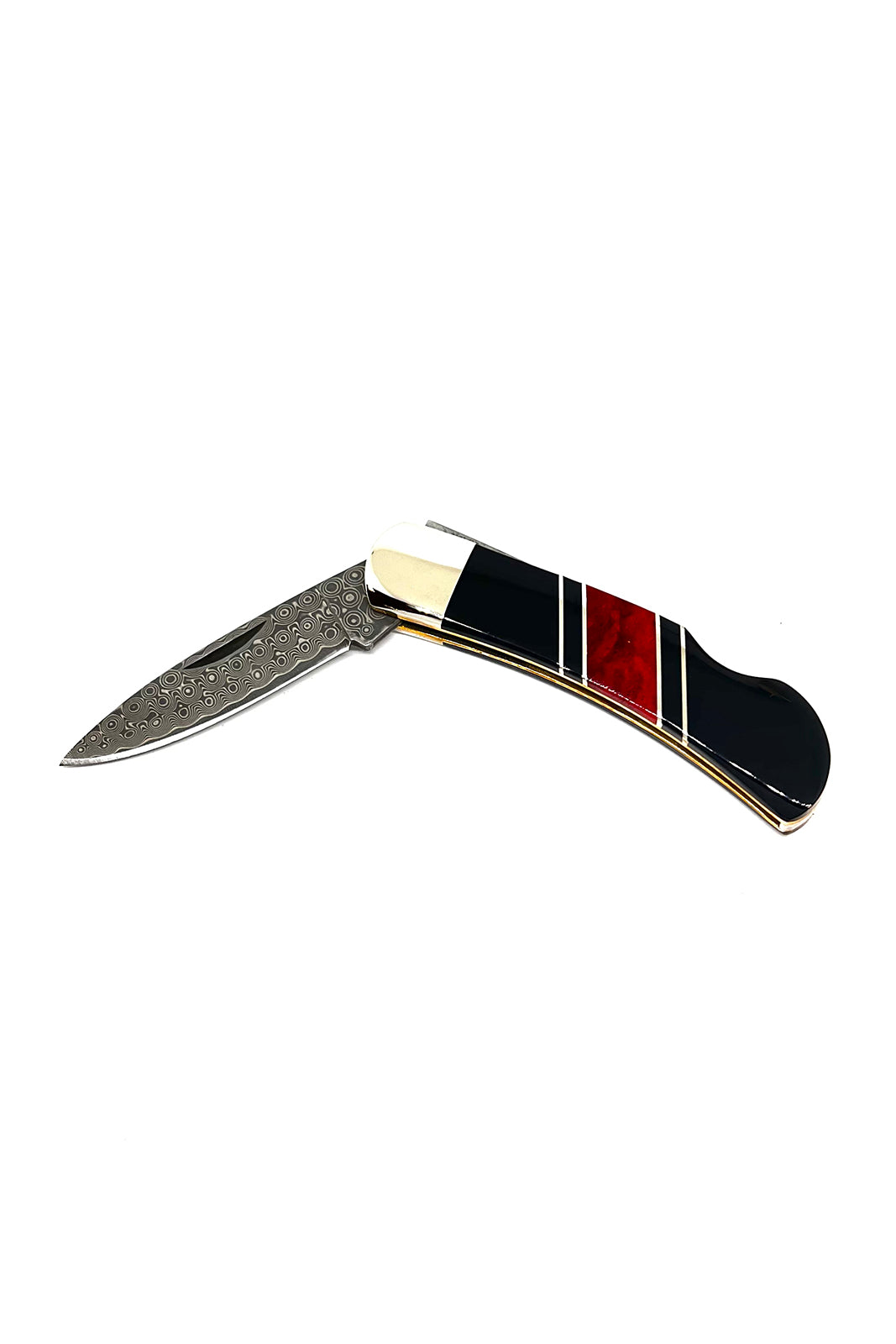 Red Coral and Jet Inlay Demascus Steel Knife – Silver Eagle Gallery
