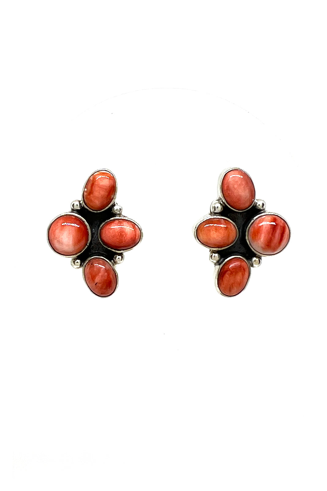 Navajo Red Spiny Shell Cluster Post Earrings – Silver Eagle Gallery