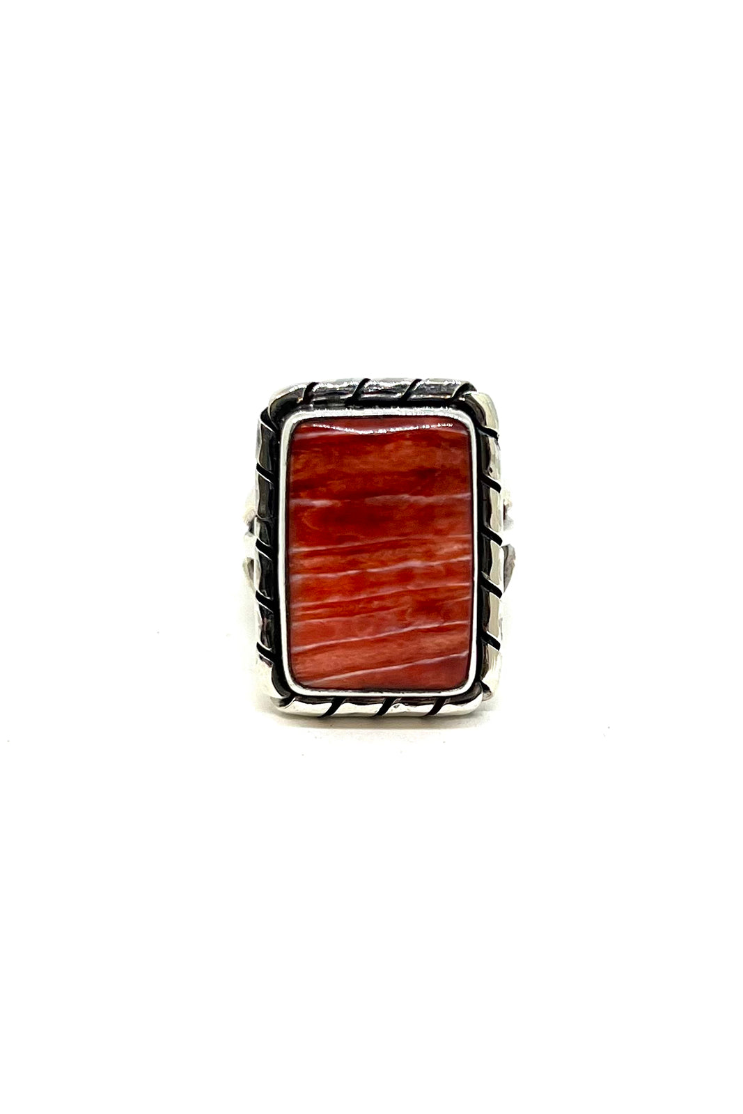 Navajo Red Spiny Shell Rectangle Ring (Size 8 ½) – Silver Eagle Gallery