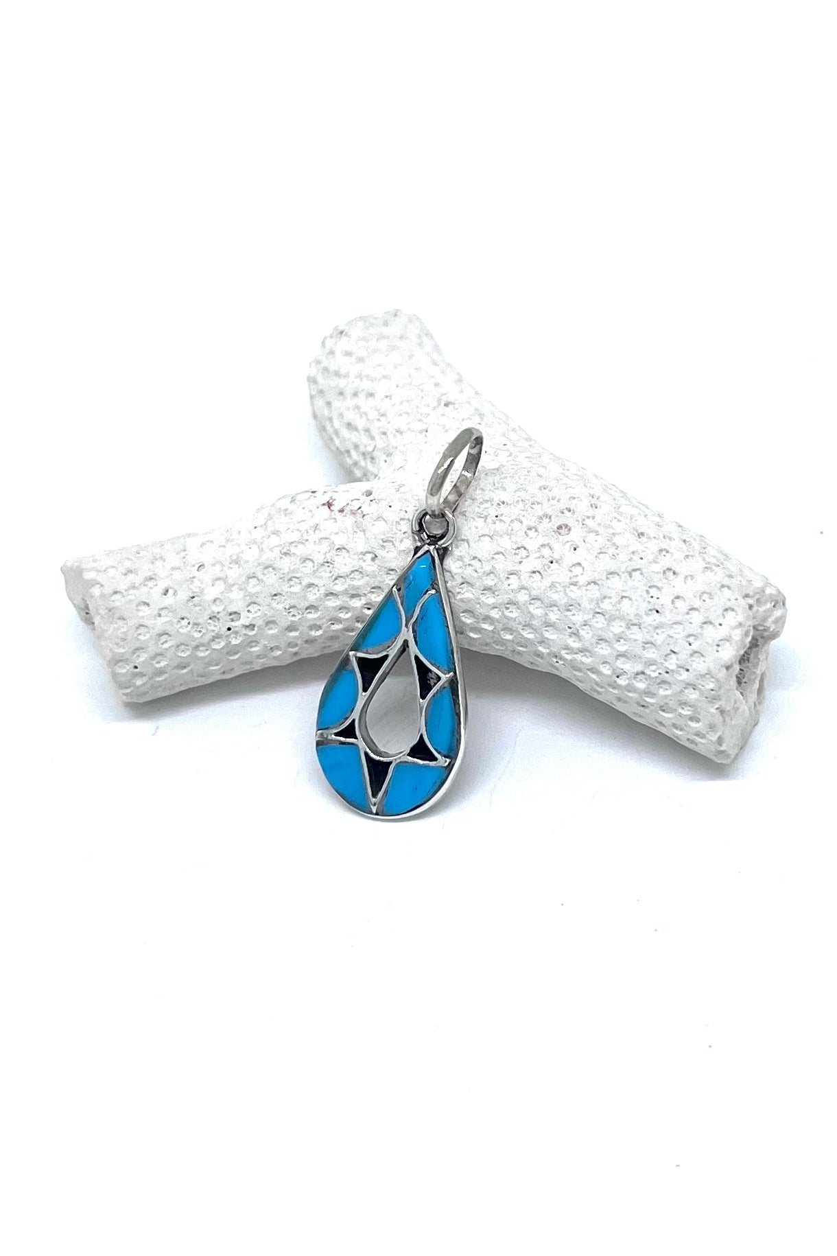 Zuni Sleeping Beauty Turquoise Inlay Pendant – Silver Eagle Gallery