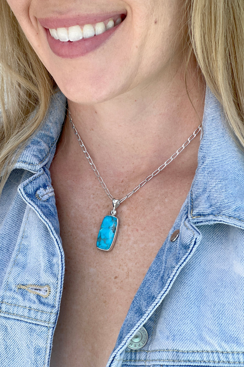 Blue Turquoise Small Rectangle Pendant – Silver Eagle Gallery