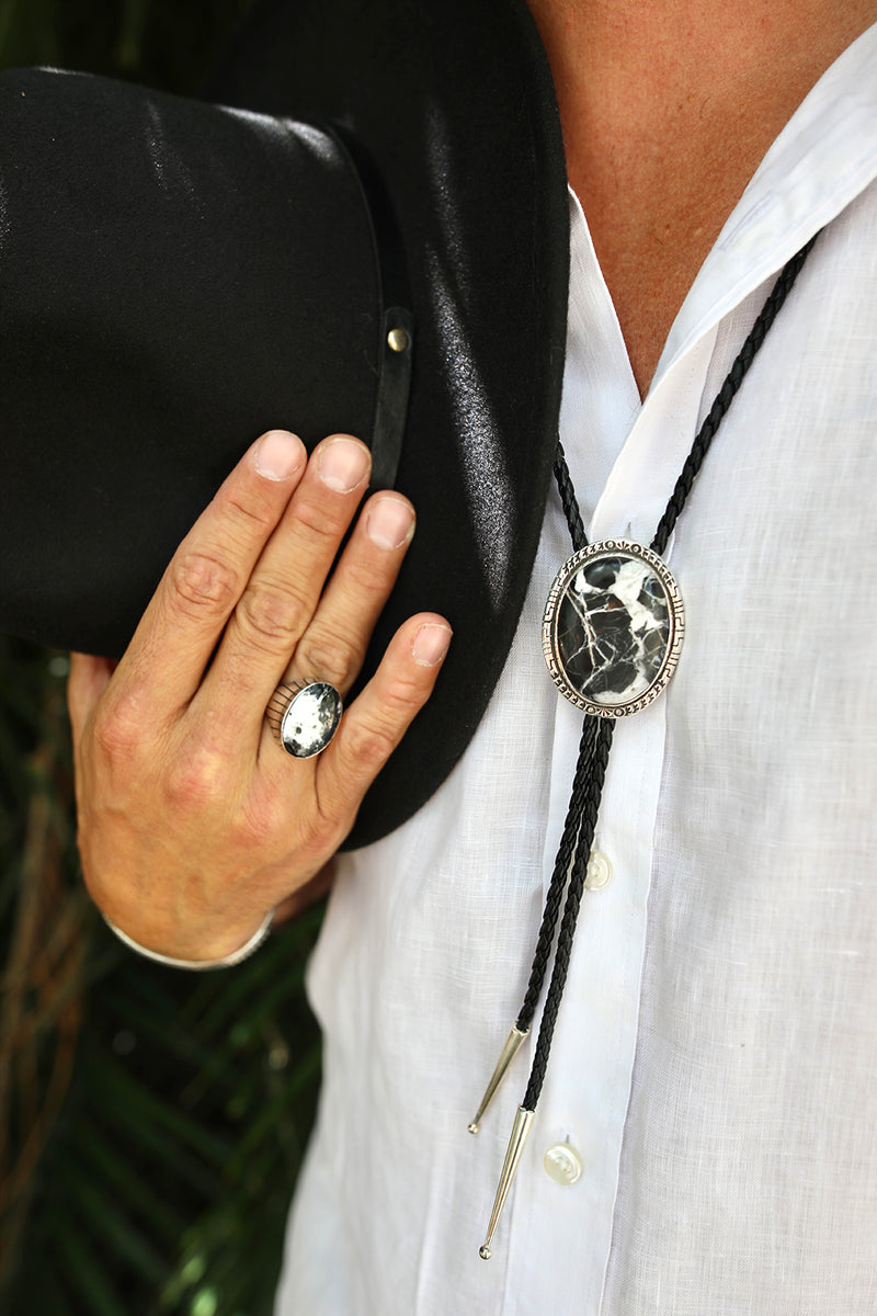 Navajo Handmade White Buffalo Bolo Tie – Silver Eagle Gallery