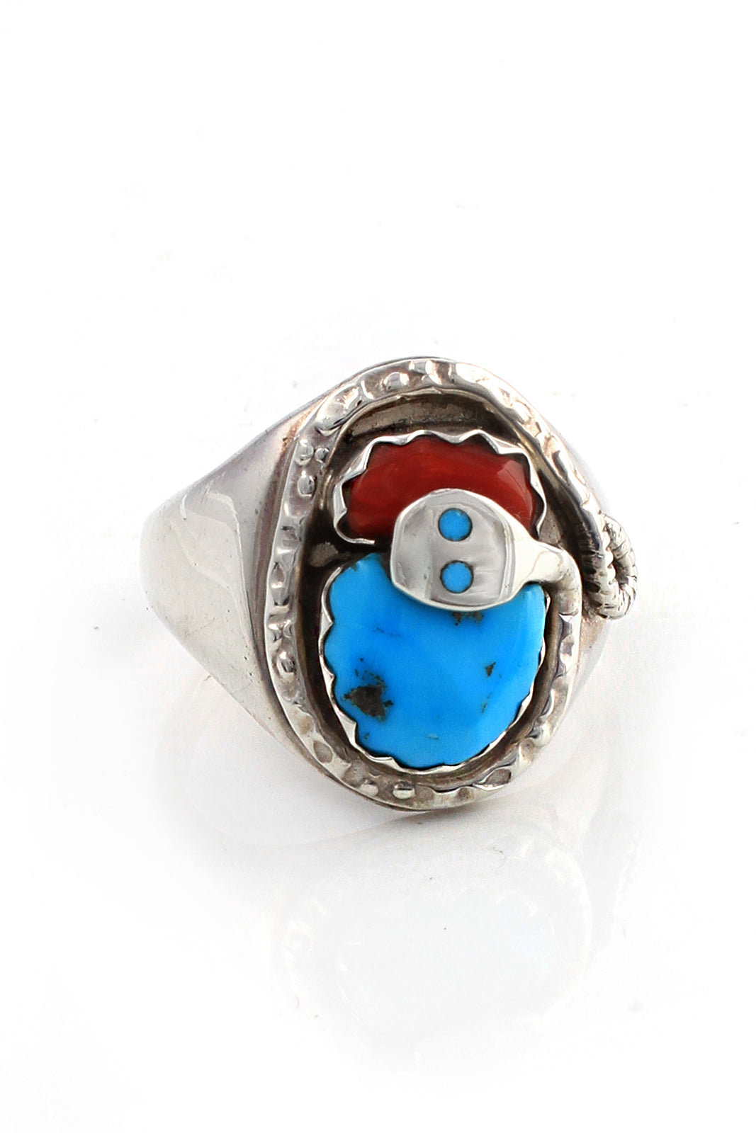 Effie Calavasa Turquoise and Coral Snake Ring (Size 11 ¾) – Silver ...
