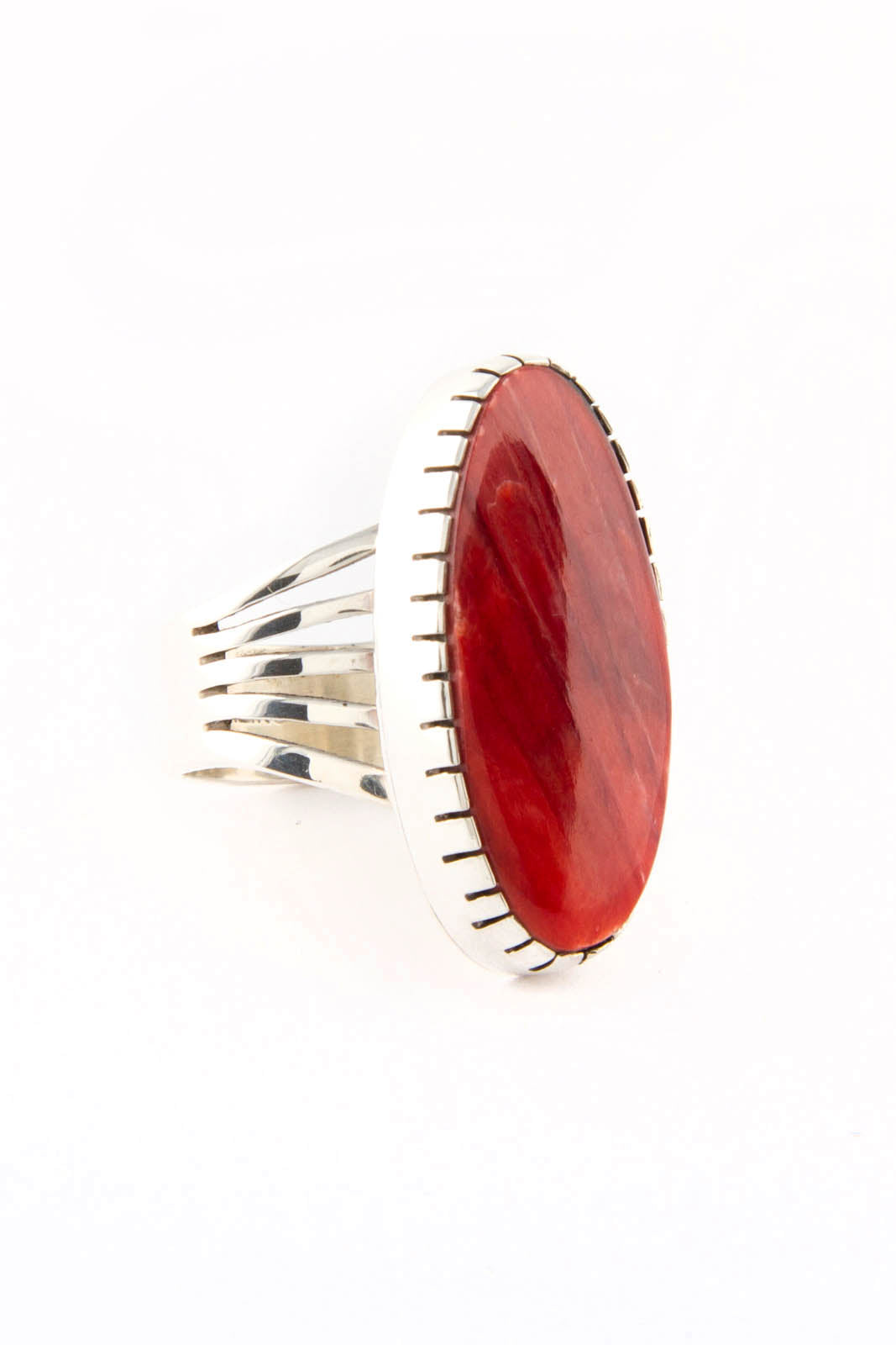 Red Spiny Shell Oval Sterling Silver Ring (Size 8 ½) – Silver Eagle Gallery
