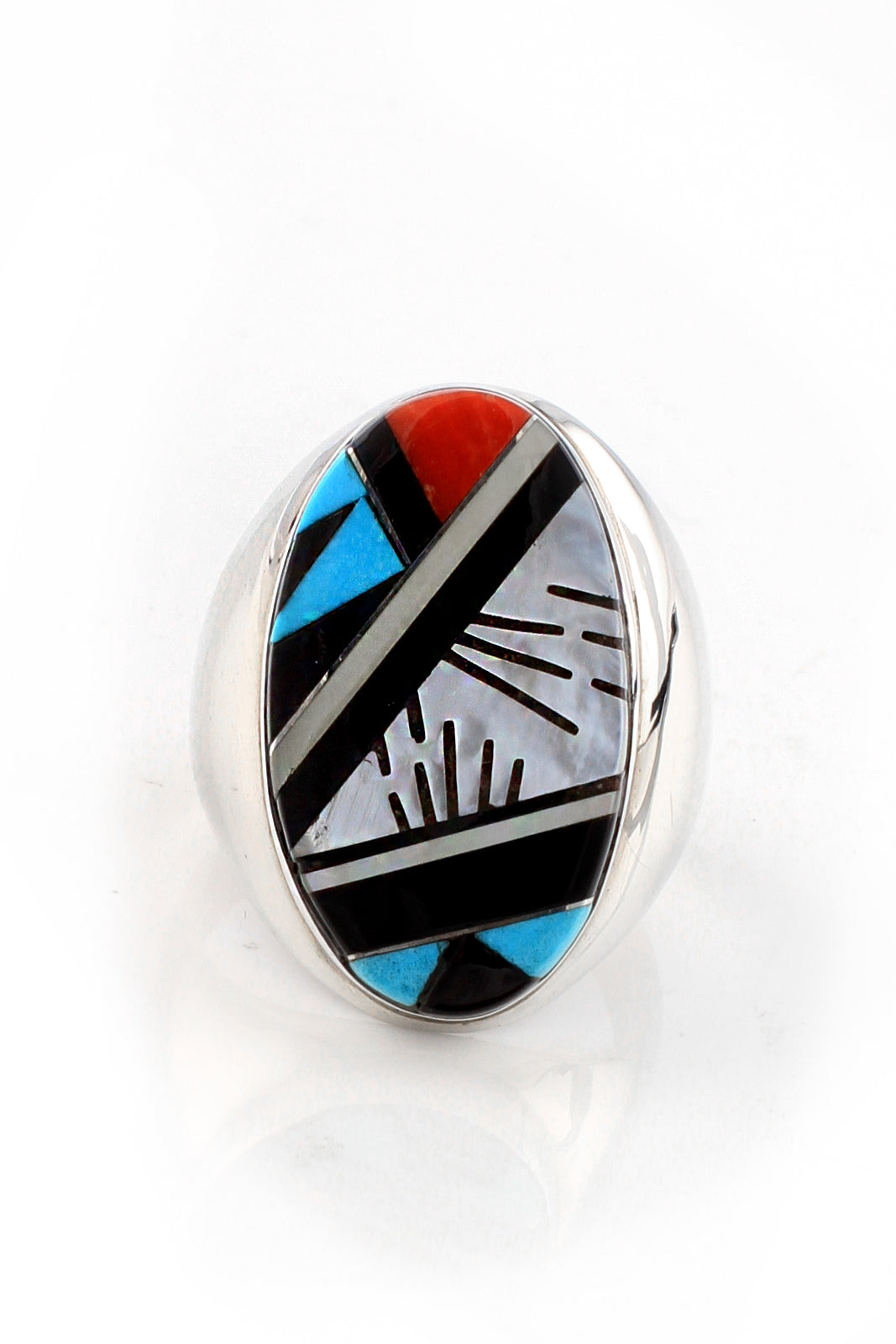 Men's Oval Inlay Zuni Ring (Size 10) – Silver Eagle Gallery