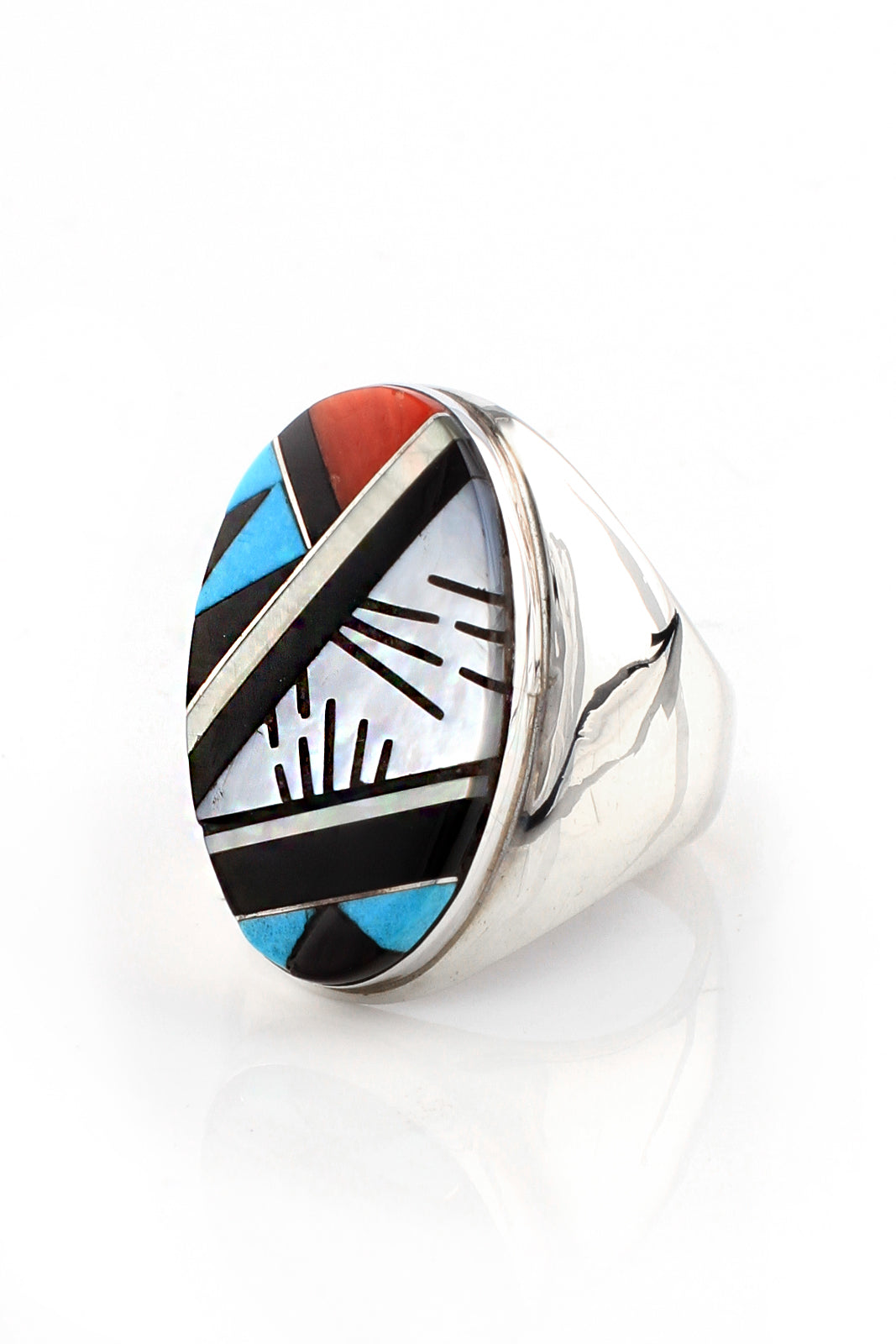 Men's Oval Inlay Zuni Ring (Size 10) – Silver Eagle Gallery
