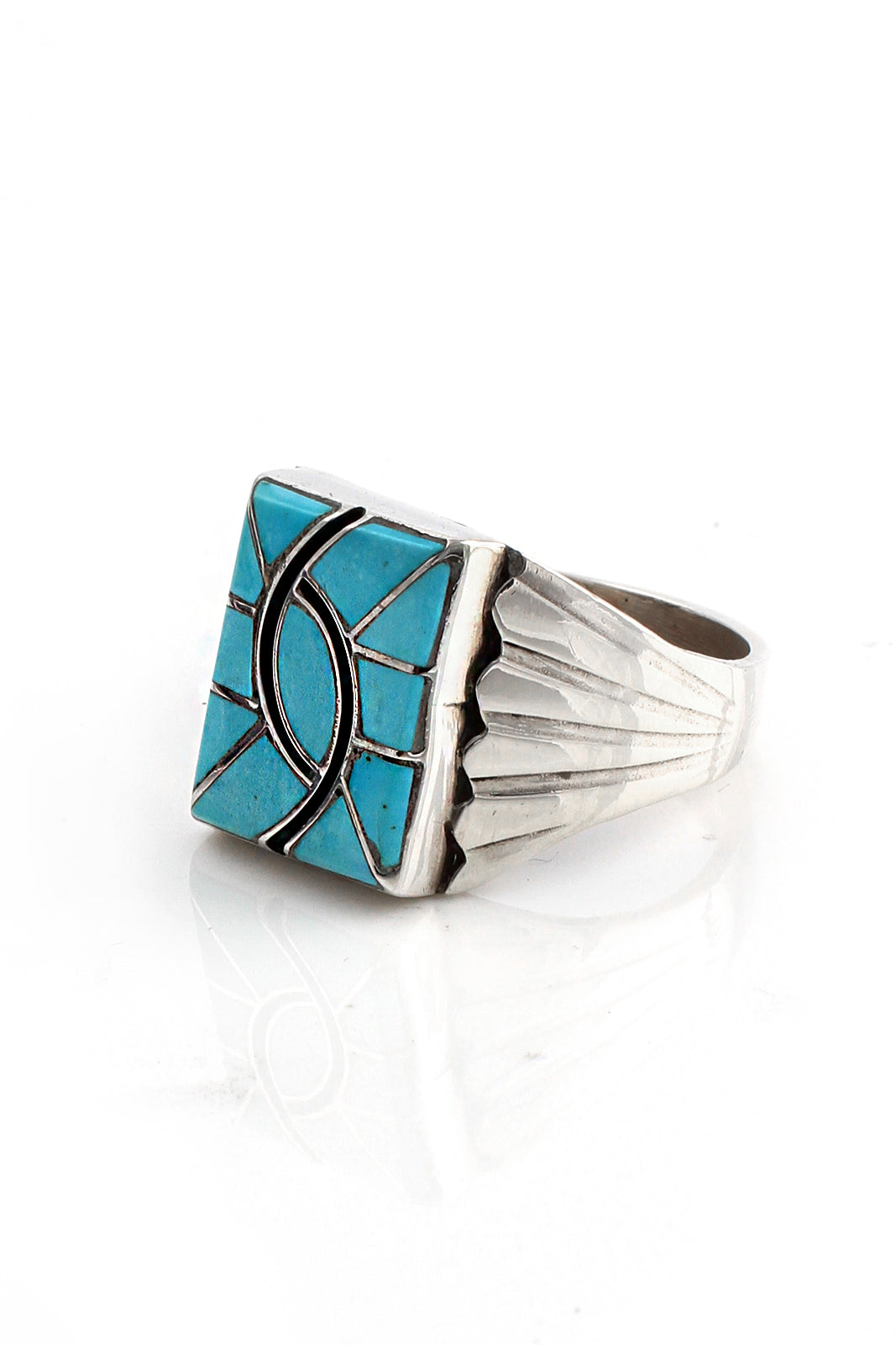 Zuni Turquoise Hummingbird Inlay Ring (Size 13) – Silver Eagle Gallery