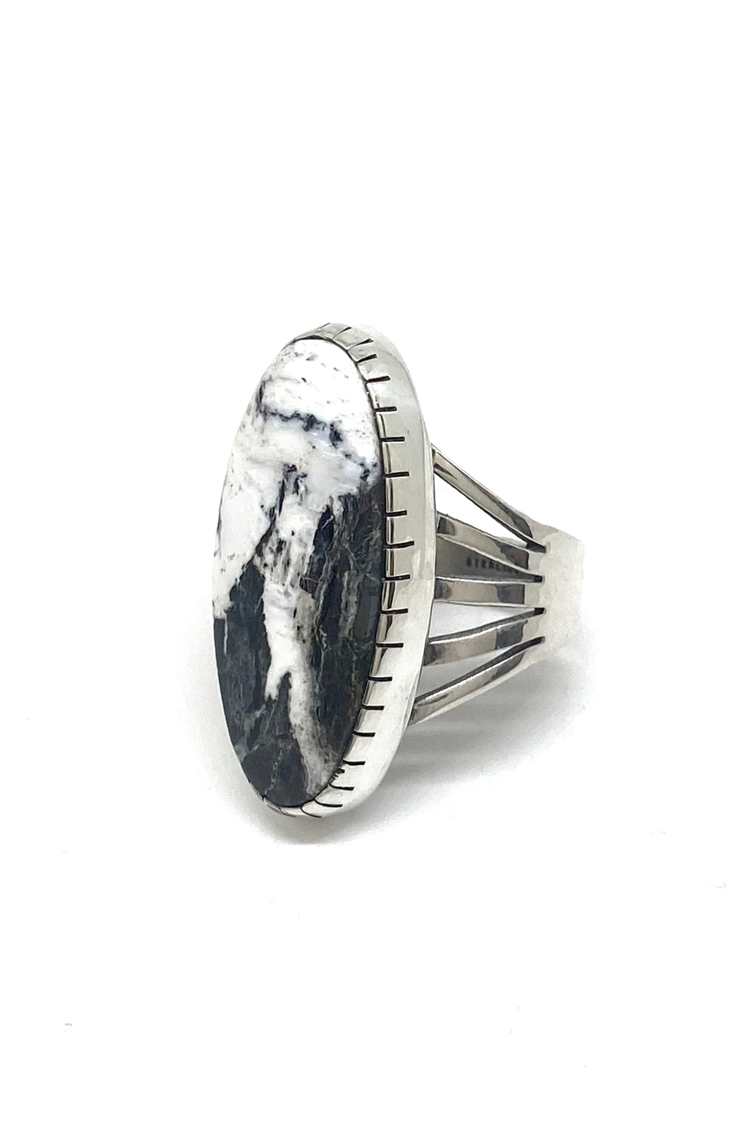Freeform White Buffalo Turquoise Ring (Size 7) – Silver Eagle Gallery