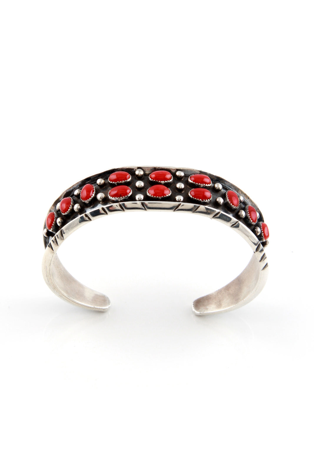 Navajo Red Coral Cuff Bracelet by Rose Castillo – Silver Eagle Gallery